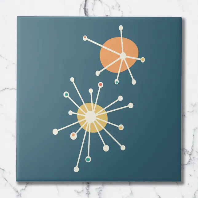 Mid Century Atomic Starburst Dark Teal Ceramic Tile | Zazzle
