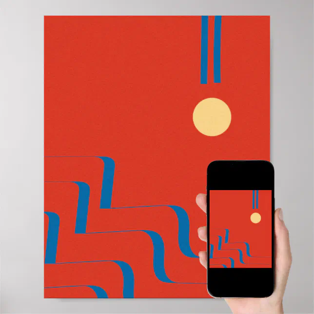 Mid Century Blue Line, Art of Lines, Art Abstract Poster | Zazzle