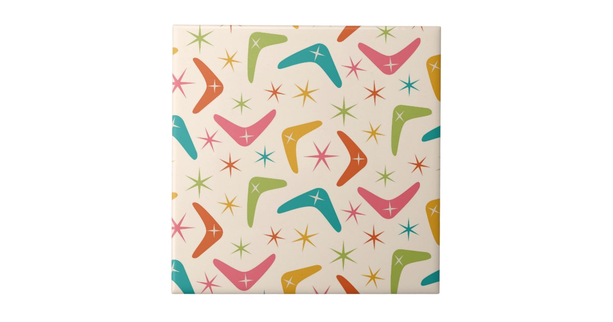 Mid Century Boomerang with Retro starbursts Ceramic Tile | Zazzle