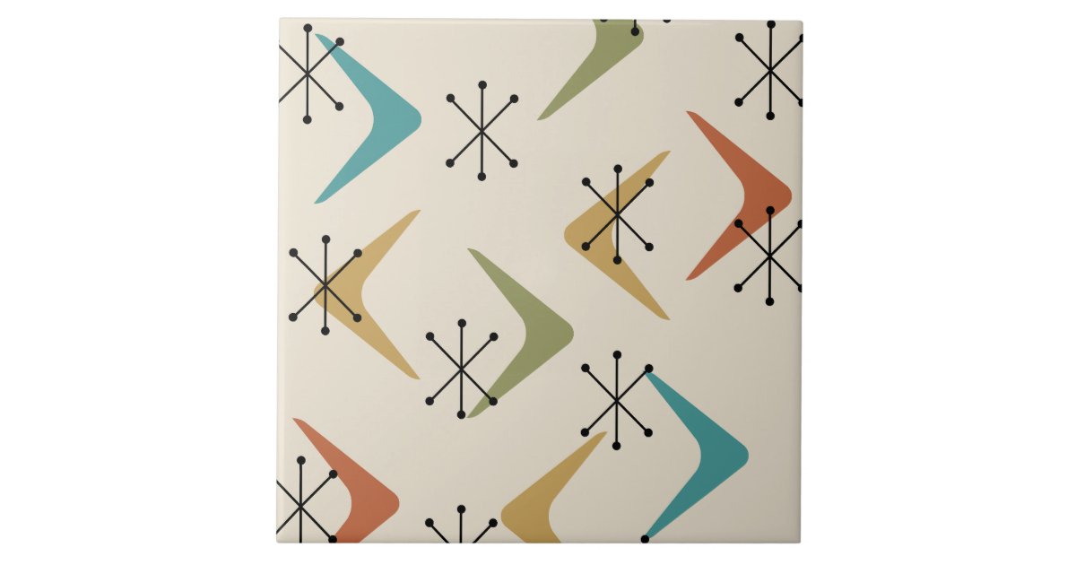 Mid Century Boomerangs Starbursts Multicolored Ceramic Tile | Zazzle