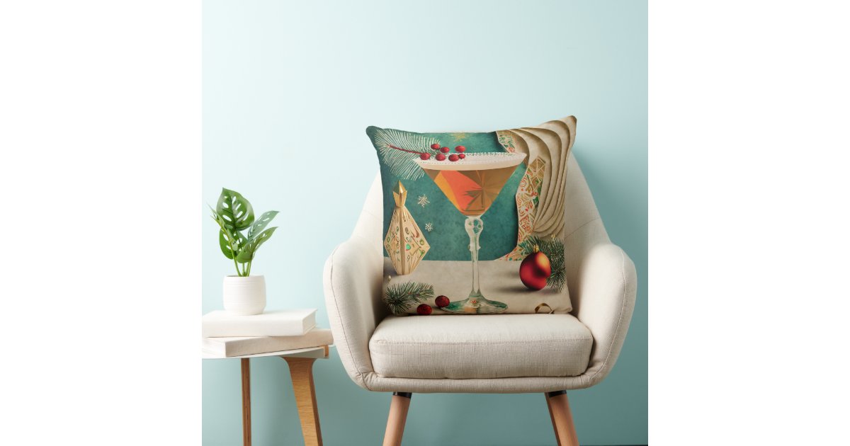 Mid Century Christmas Cocktail Party Happy Hour Throw Pillow | Zazzle