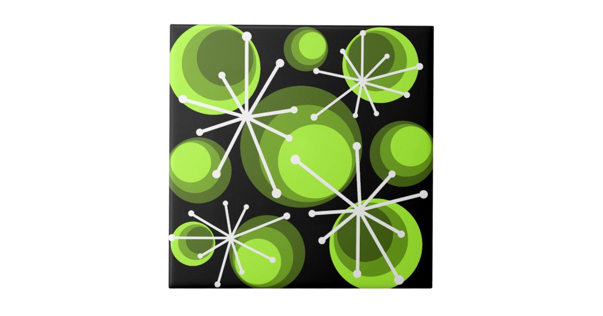 Mid Century Circles Starbursts Chartreuse Ceramic Tile | Zazzle