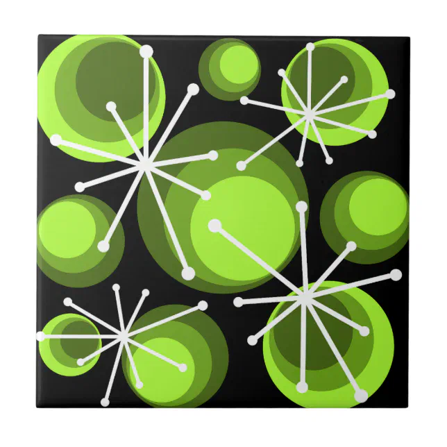 Mid Century Circles Starbursts Chartreuse Ceramic Tile | Zazzle