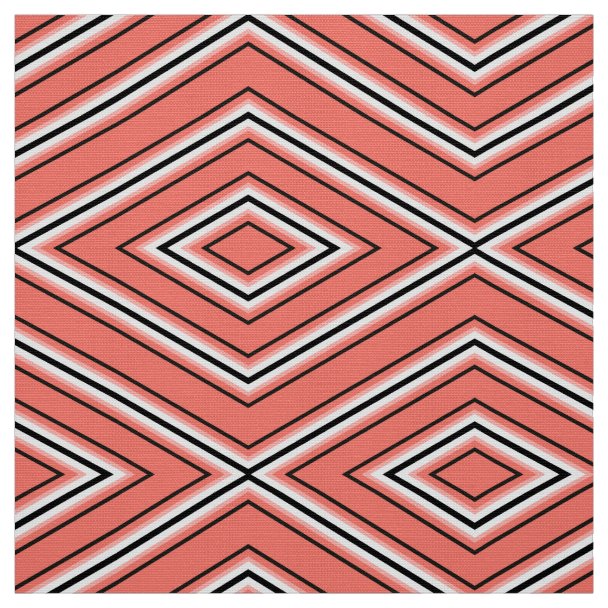 Orange Black White Diamond Pattern Fabric | Zazzle