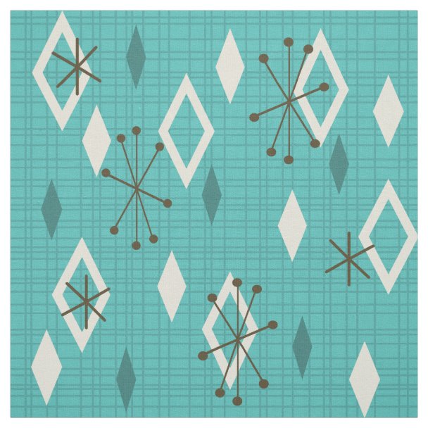 Retro Turquoise Diamonds & Starbursts Fabric | Zazzle