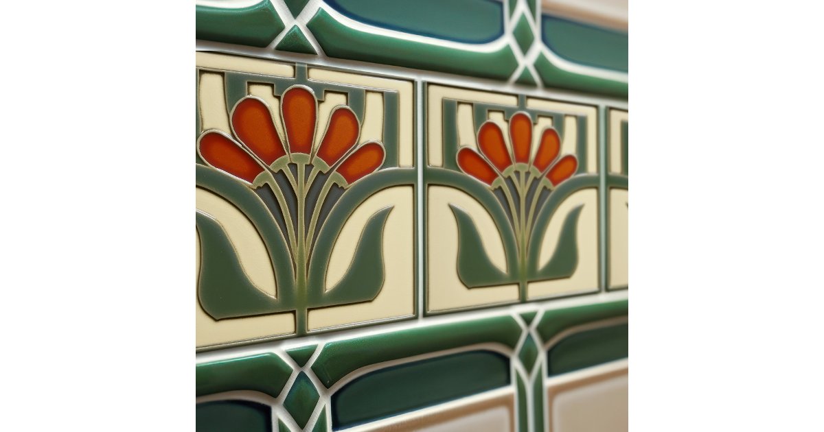 Mid-Century Flower Symmetry Arts Crafts Movement Ceramic Tile | Zazzle