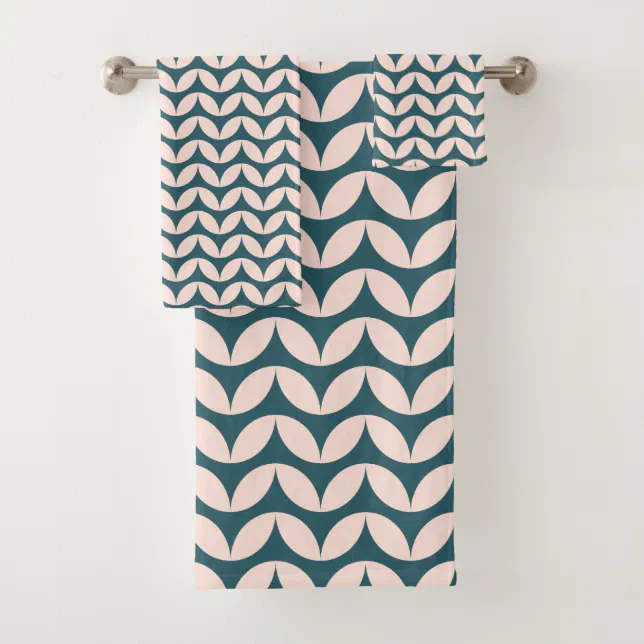 Mid Century Geometric Petal Pattern Teal Blush Bath Towel Set | Zazzle