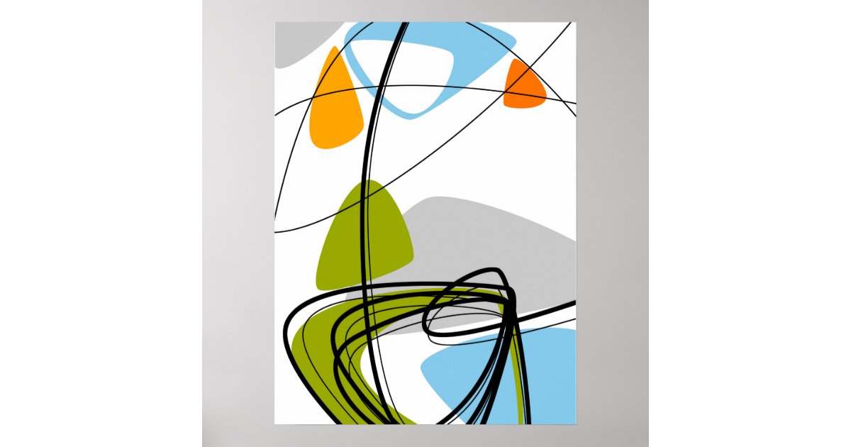 Mid Century Green Orange Modern Abstract Vintage Poster | Zazzle