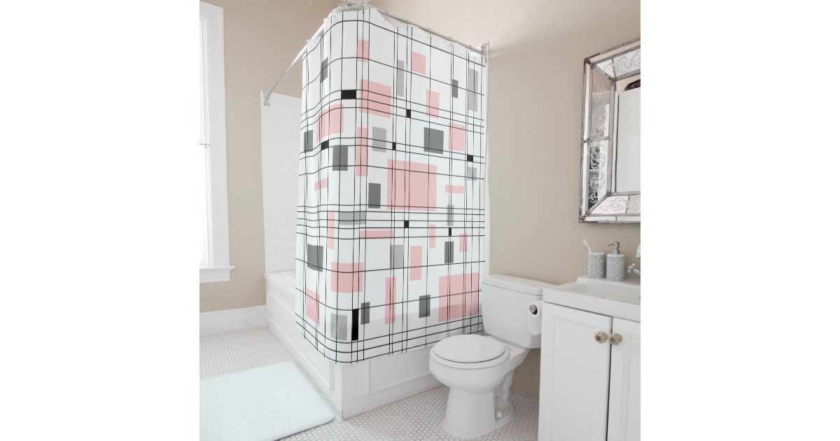 Mid Century Grid Shower Curtain | Zazzle