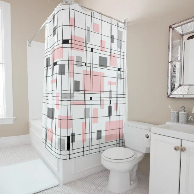 Mid Century Grid Shower Curtain | Zazzle