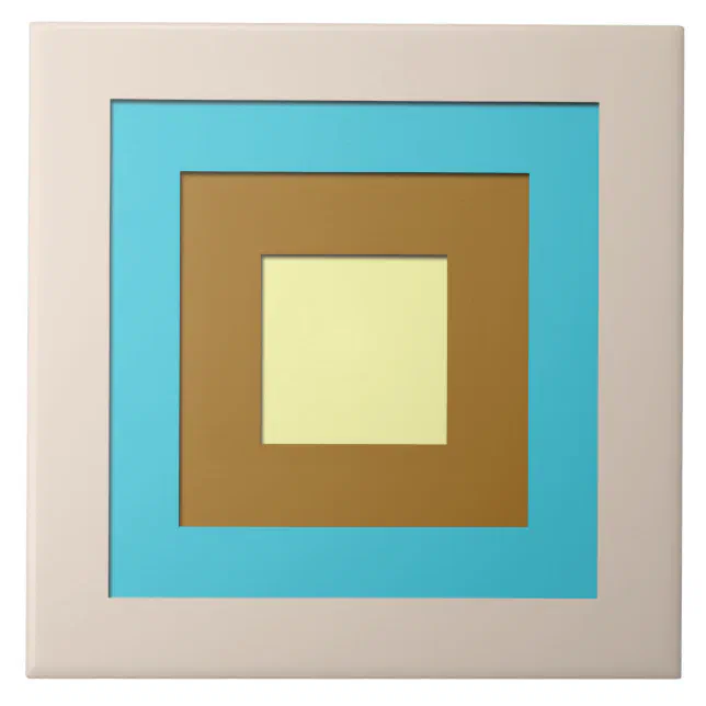 Mid-Century layered squares - taupe & turquoise Ceramic Tile | Zazzle