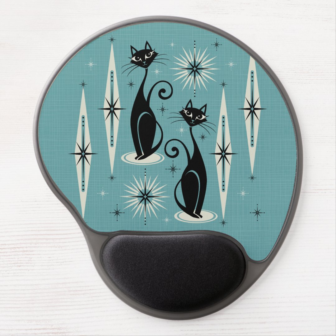 Mid Century Meow Retro Atomic Cats on Blue Gel Mouse Pad | Zazzle