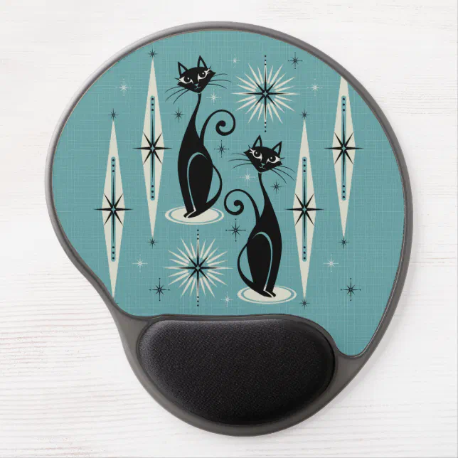 Mid Century Meow Retro Atomic Cats on Blue Gel Mouse Pad | Zazzle