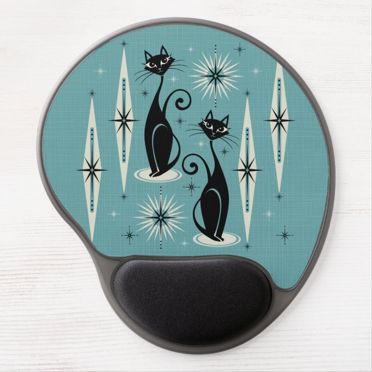 Mid Century Meow Retro Atomic Cats on Blue Gel Mouse Pad | Zazzle