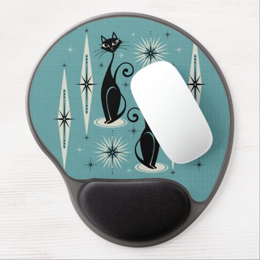 Mid Century Meow Retro Atomic Cats on Blue Gel Mouse Pad | Zazzle