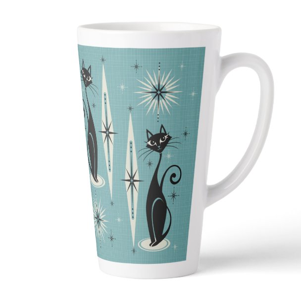 Mid Century Meow Retro Atomic Cats on Warm Pink Fabric | Zazzle