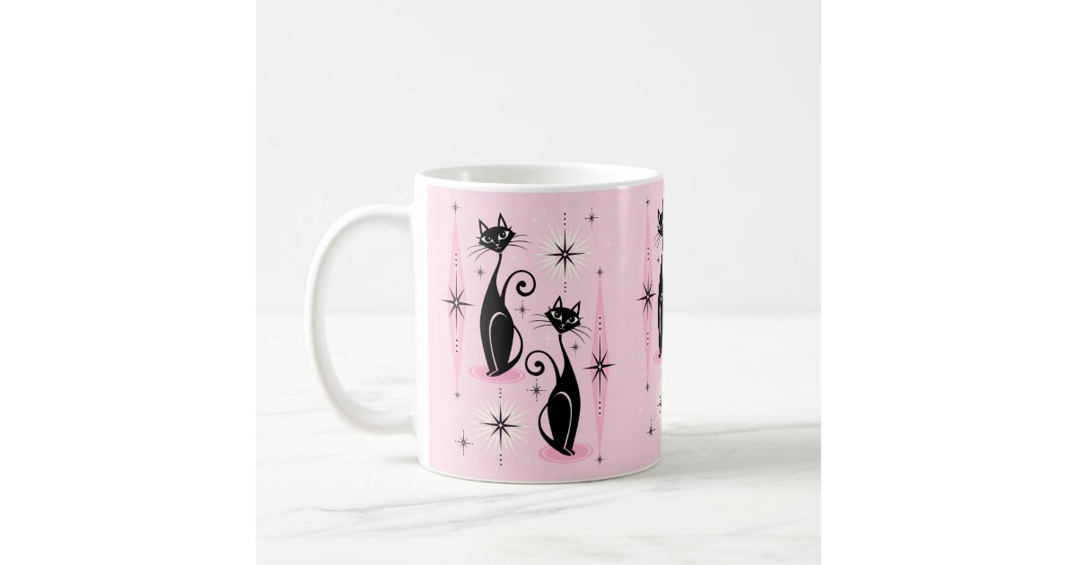 Mid Century Meow Retro Atomic Cats on Cool Pink Coffee Mug | Zazzle