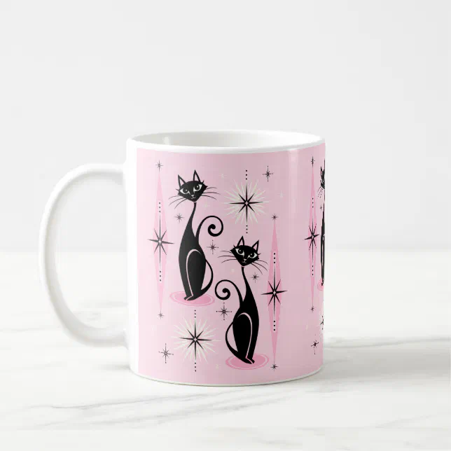 Mid Century Meow Retro Atomic Cats on Cool Pink Coffee Mug | Zazzle