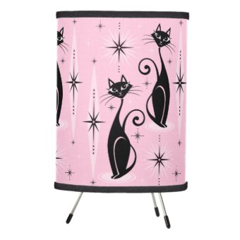 Mid Century Meow Retro Atomic Cats on Cool Pink Tripod Lamp | Zazzle