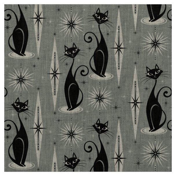 Mid Century Meow Retro Atomic Cats on Warm Pink Fabric | Zazzle.com