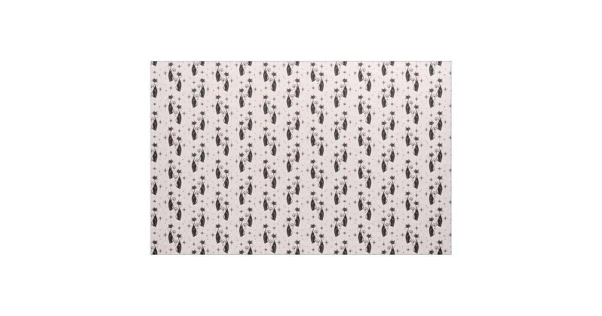 Mid Century Meow Retro Atomic Cats on Warm Pink Fabric | Zazzle