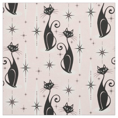 Mid Century Meow Retro Atomic Cats on Gray Fabric | Zazzle