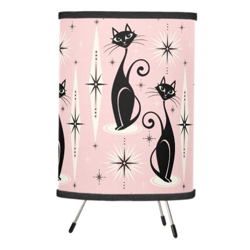 Mid Century Meow Retro Atomic Cats on Warm Pink Tripod Lamp | Zazzle