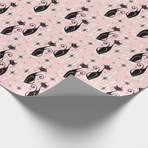 Mid Century Meow Retro Atomic Cats on Warm Pink Wrapping Paper | Zazzle