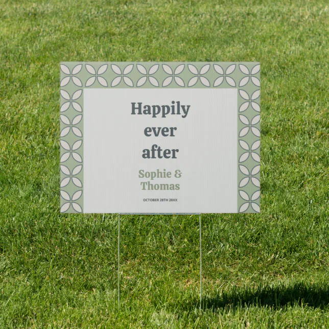 Mid Century Mod Retro Wedding Olive Green Yard Sign | Zazzle