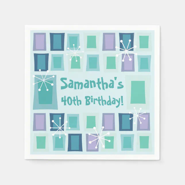 Mid Century Modern 40th Birthday Aquamarine Napkins | Zazzle