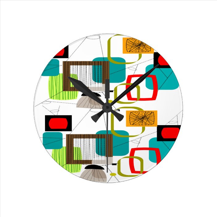 Mid-Century Modern Abstract Design Round Clock | Zazzle