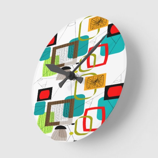 Mid-Century Modern Abstract Design Round Clock | Zazzle