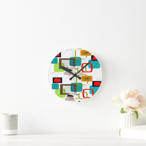 Mid-Century Modern Abstract Design Round Clock | Zazzle