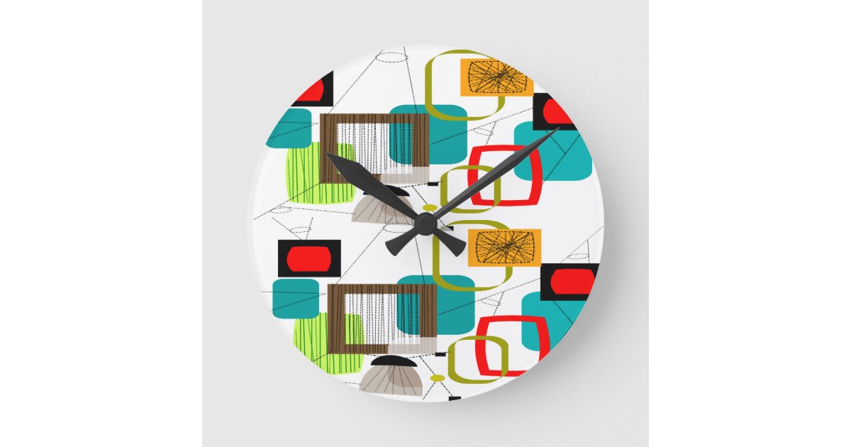 Mid-Century Modern Abstract Design Round Clock | Zazzle