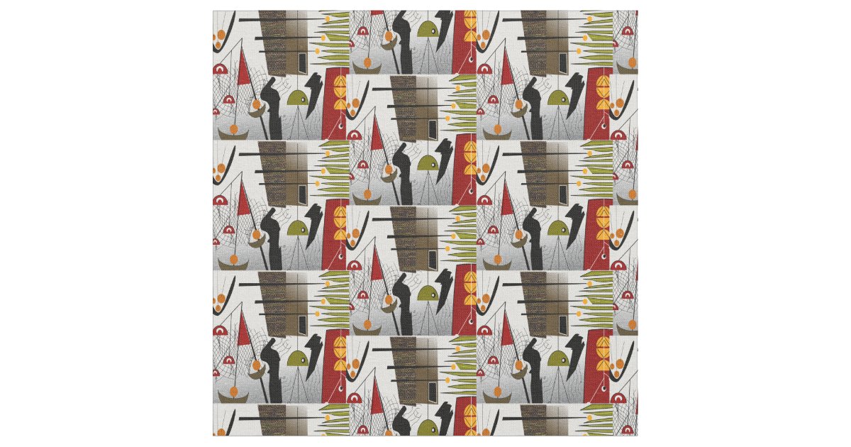 Mid-Century Modern Abstract Fabric | Zazzle