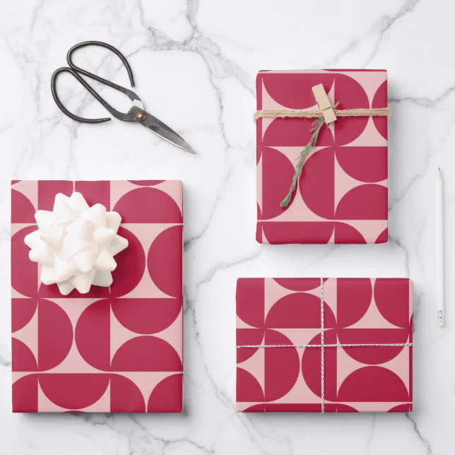 Mid Century Modern Abstract Pattern Magenta Wrapping Paper Sheets | Zazzle