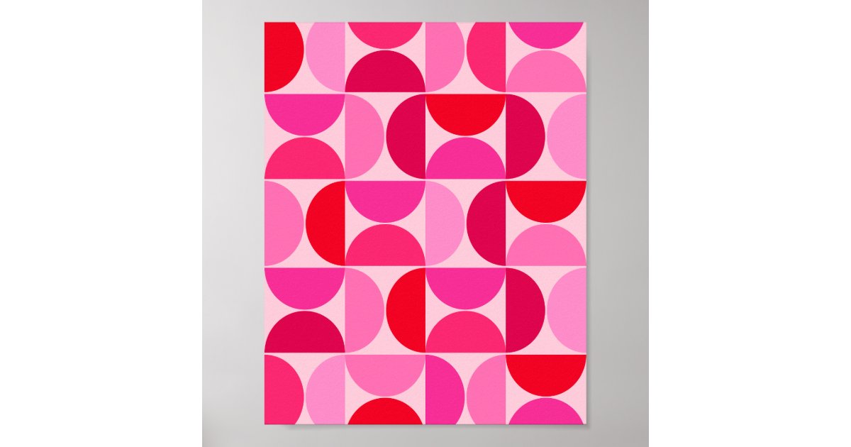 Mid Century Modern Abstract Pattern Pink And Red Poster | Zazzle
