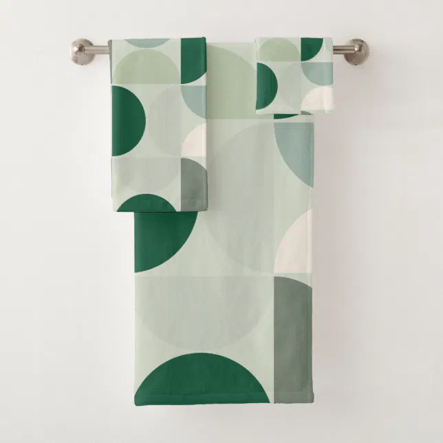 Mid Century Modern Abstract Pattern Sage Green Bath Towel Set | Zazzle