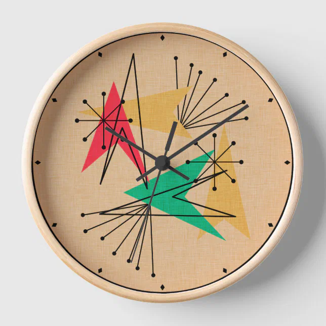 Mid Century Modern Arrows Starbursts Snazzy Clock | Zazzle