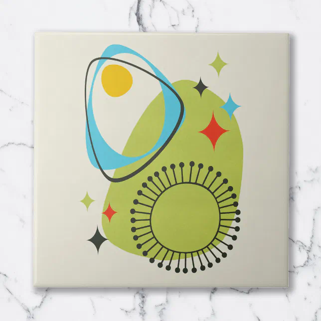 Mid Century Modern Atomic Age 14 Green, Blue Ceramic Tile | Zazzle