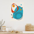 Mid Century Modern Atomic Blue Red Orange Abstract Poster | Zazzle