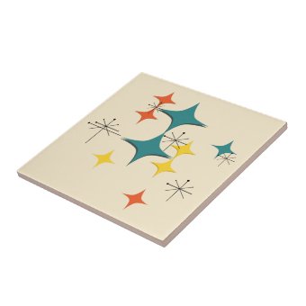 Mid Century Modern Atomic Era Starbursts Turquois Ceramic Tile | Zazzle