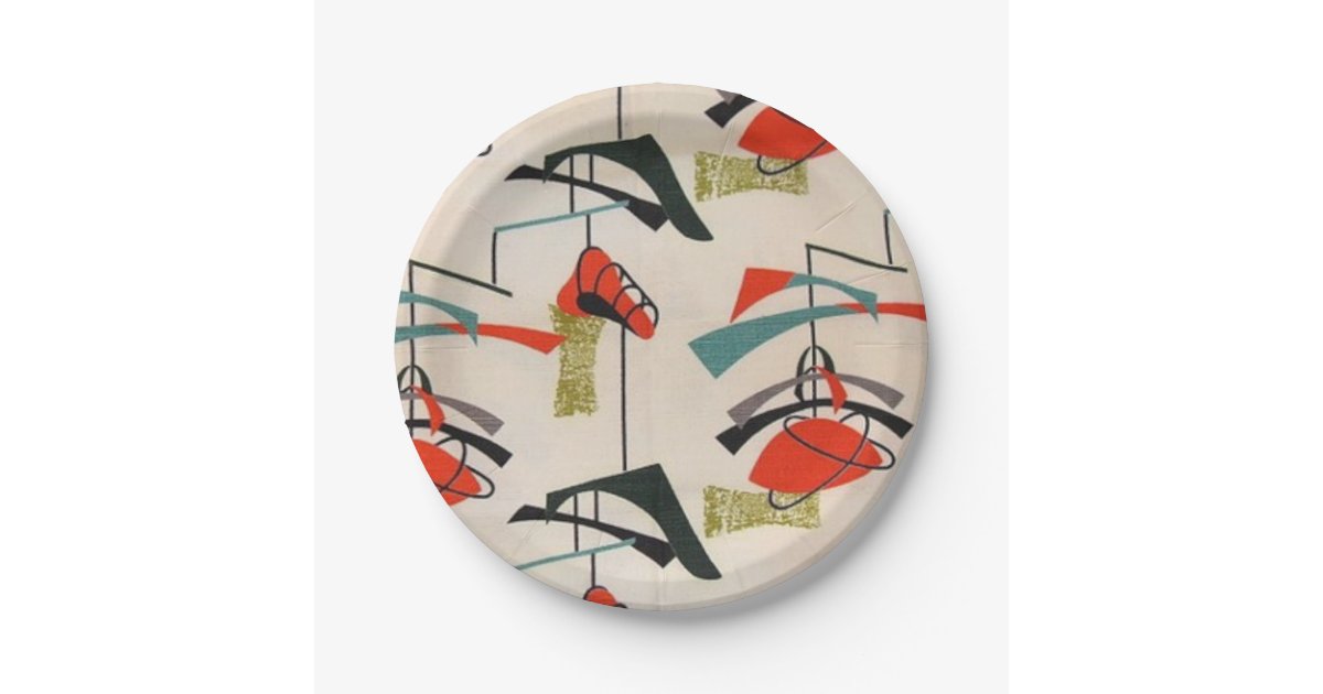 Mid Century Modern Atomic Fabric Paper Plate | Zazzle