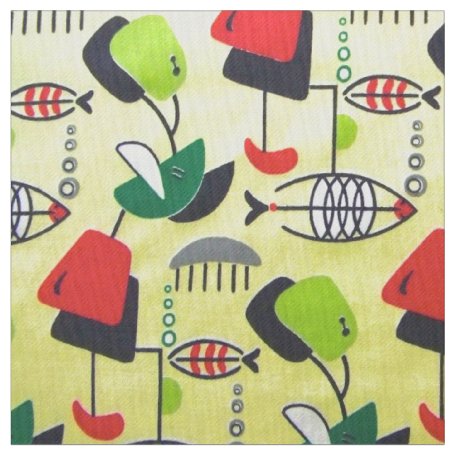 Mid-Century Modern fish, black and white Fabric | Zazzle
