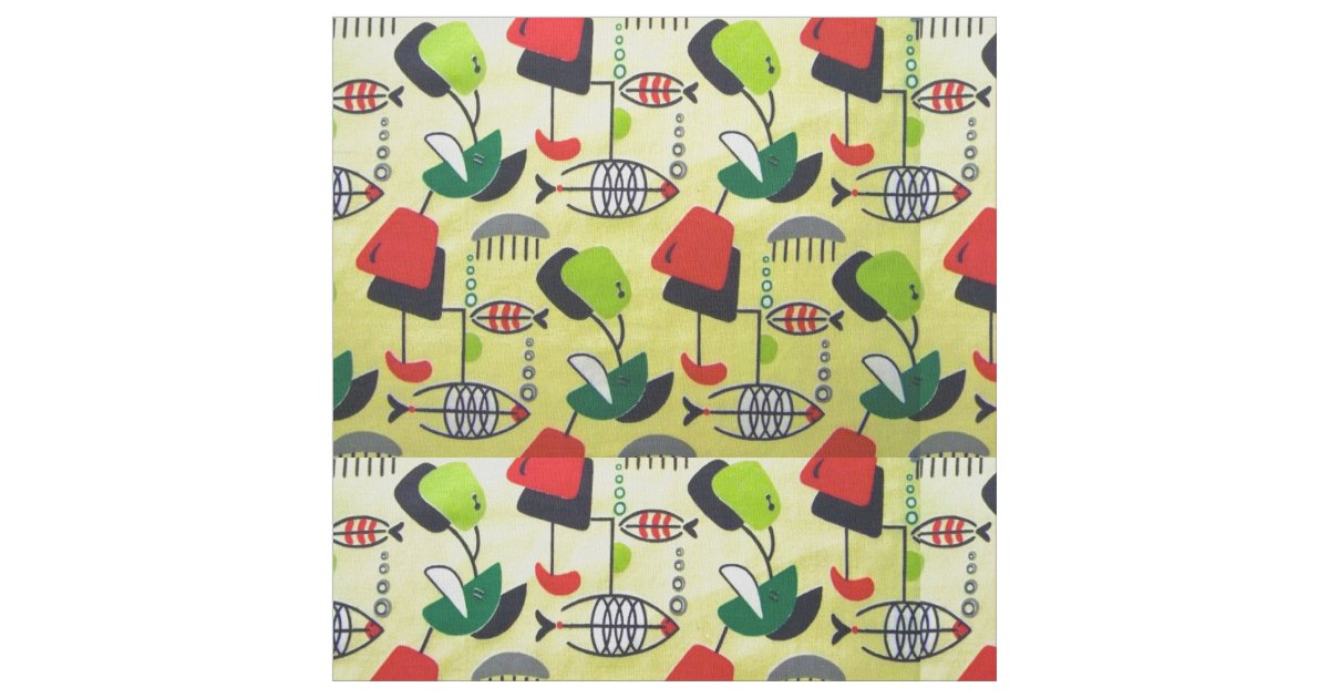Mid Century Modern Atomic Fish Design Fabric | Zazzle