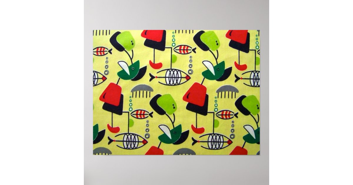 Mid Century Modern Atomic Fish Design Poster | Zazzle