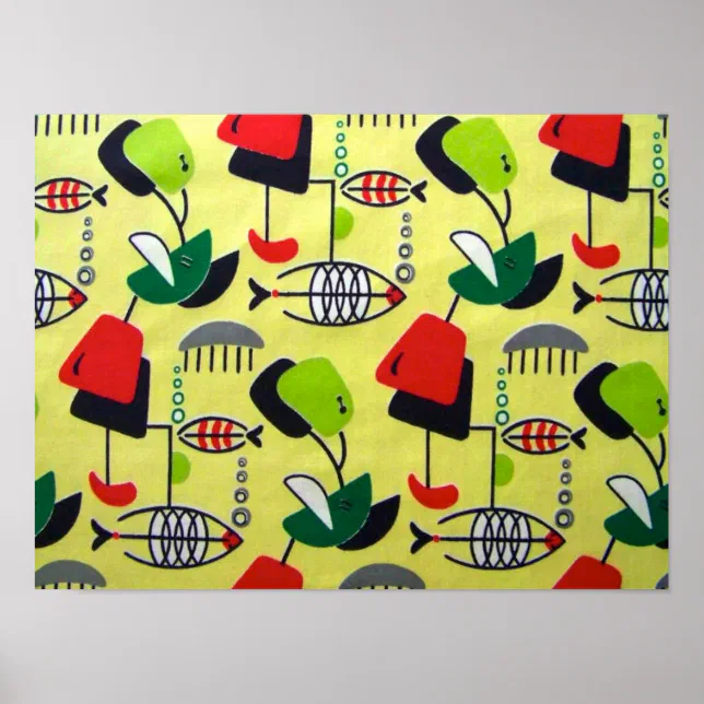 Mid Century Modern Atomic Fish Design Poster | Zazzle