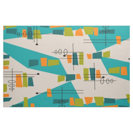 Mid-Century Modern Atomic Teal Abstract Fabric | Zazzle