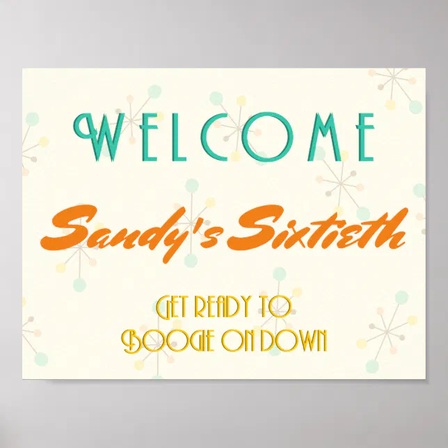 Mid Century Modern Birthday Theme Welcome Sign | Zazzle
