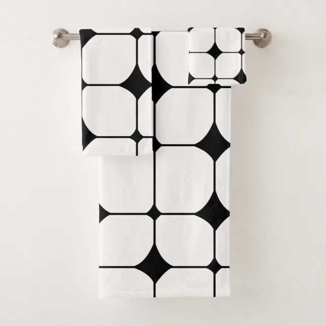 Mid Century Modern Black White Geometric Pattern Bath Towel Set | Zazzle